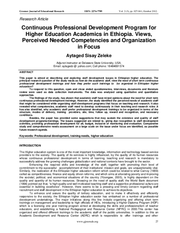 (PDF) Continuous Professional Development Program for Higher Education Academics in Ethiopia ...