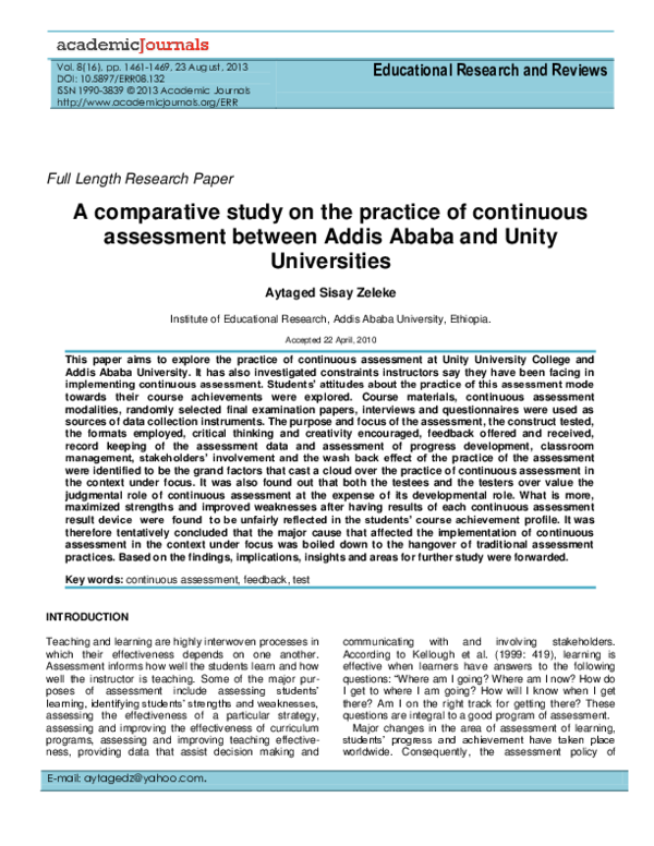 (PDF) A comparative study on the practice of continuous assessment ...
