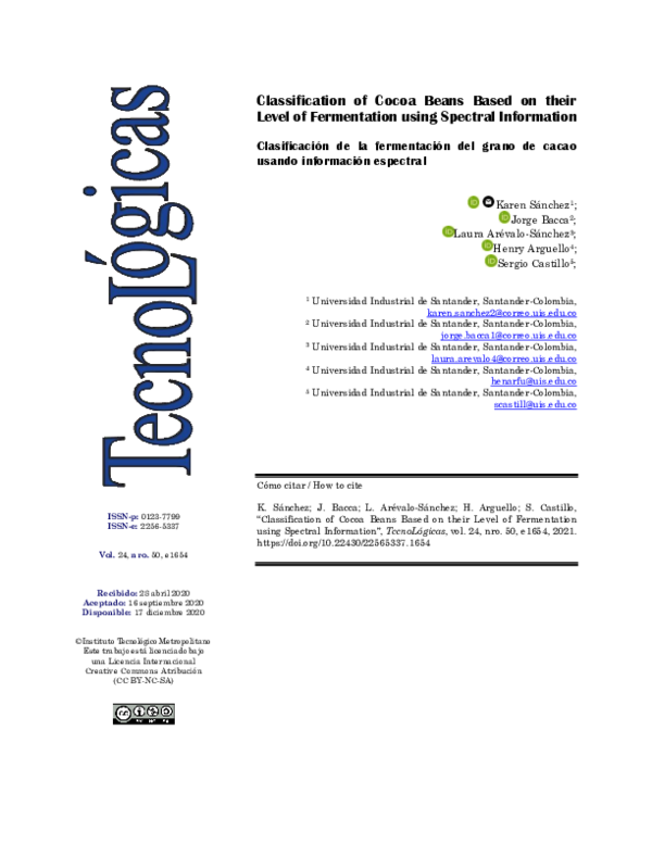 (PDF) Classification of Cocoa Beans Based on their Level of Fermentation using Spectral ...