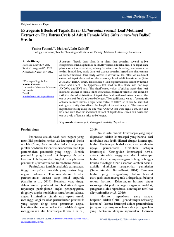 (PDF) Estrogenic Effects of Tapak Dara (Catharantus roseus) Leaf ...
