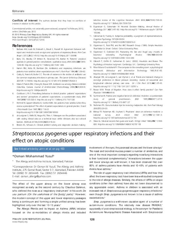 (PDF) Streptococcus pyogenes upper respiratory infections and their ...