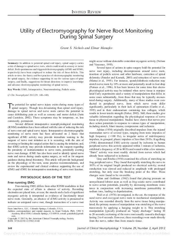 Pdf Utility Of Electromyography For Nerve Root Monitoring During