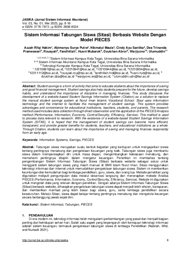 (PDF) Sistem Informasi Tabungan Siswa (Sitasi) Berbasis Website Dengan Model PIECES
