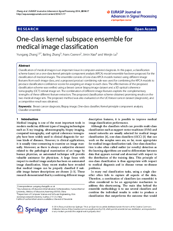 (PDF) One-class kernel subspace ensemble for medical image classification