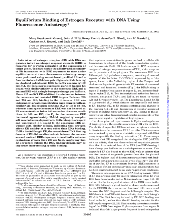 (PDF) Equilibrium Binding of Estrogen Receptor with DNA Using Fluorescence Anisotropy