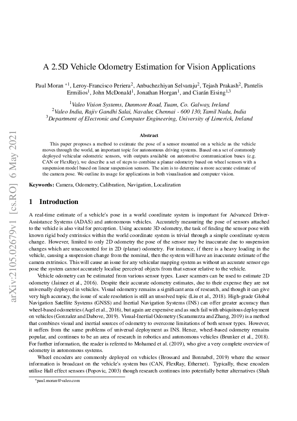 (PDF) A 2.5D Vehicle Odometry Estimation for Vision Applications