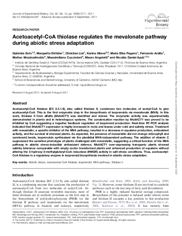 (PDF) Acetoacetyl-CoA thiolase regulates the mevalonate pathway during ...