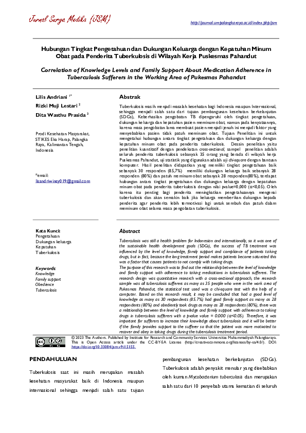 (PDF) Hubungan Tingkat Pengetahuan dan Dukungan Keluarga dengan Kepatuhan Minum Obat pada ...
