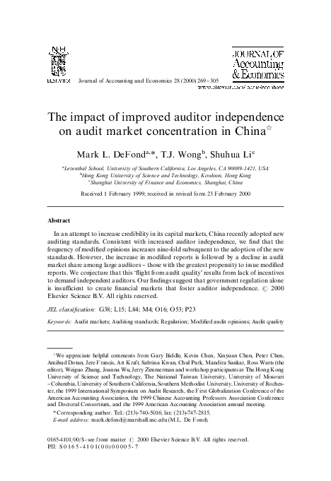 (PDF) The impact of improved auditor independence on audit market ...