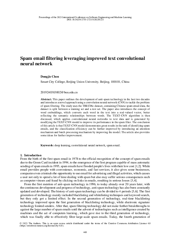 (PDF) Spam email filtering leveraging improved text convolutional neural network