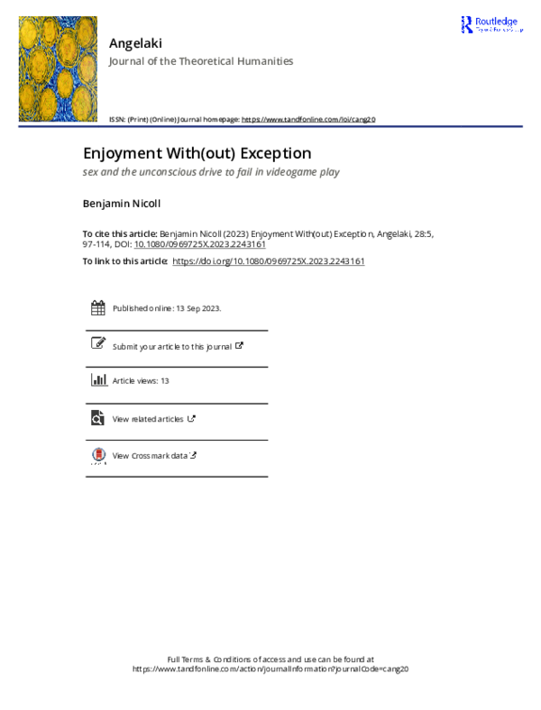 Pdf Enjoyment With Out Exception Sex And The Unconscious Drive To