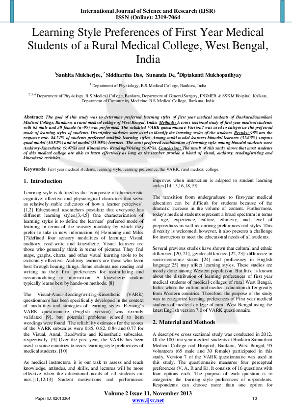 (PDF) Learning Style Preferences in Medical Students