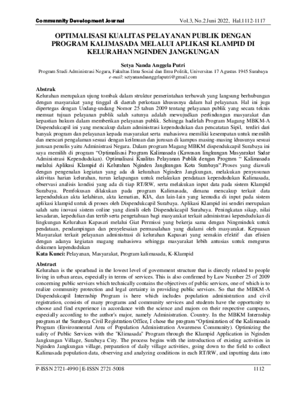 (PDF) Optimalisasi Kualitas Pelayanan Publik Dengan Program Kalimasada ...