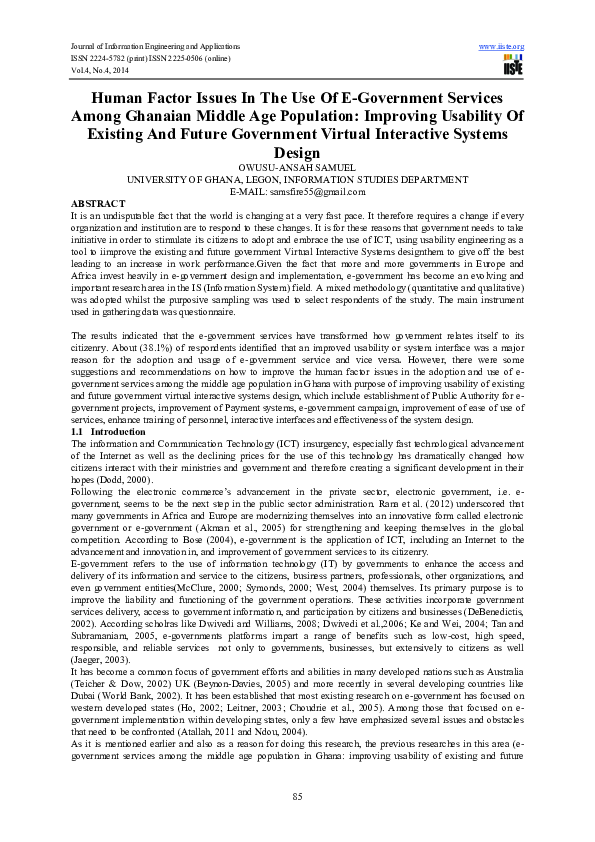 (PDF) Human Factor Issues In The Use Of E-Government Services Among ...