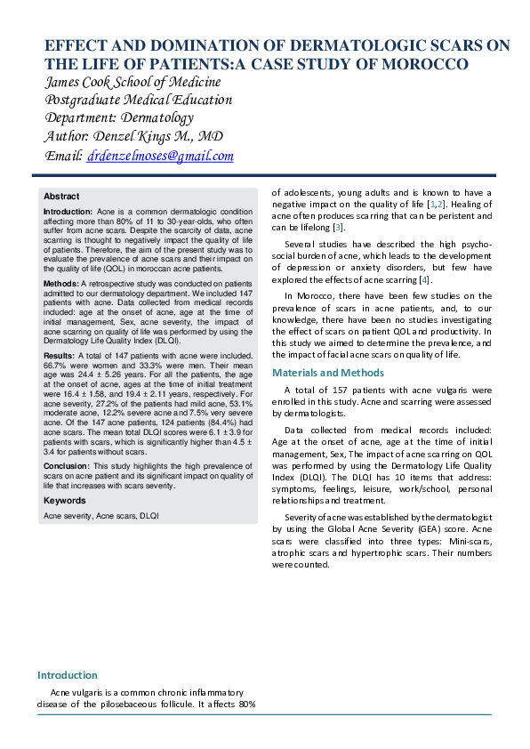 (PDF) EFFECT AND DOMINATION OF DERMATOLOGIC SCARS ON THE LIFE OF ...