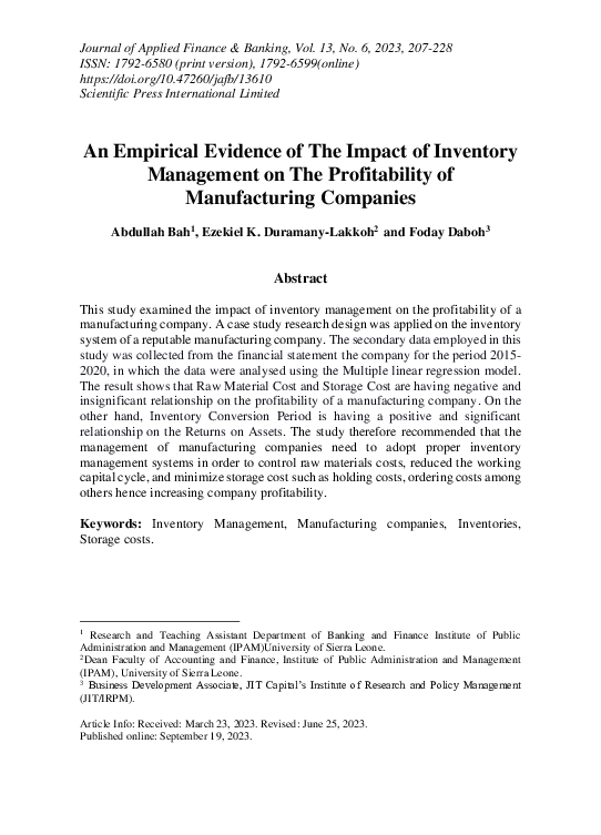 (PDF) An Empirical Evidence of The Impact of Inventory Management on ...