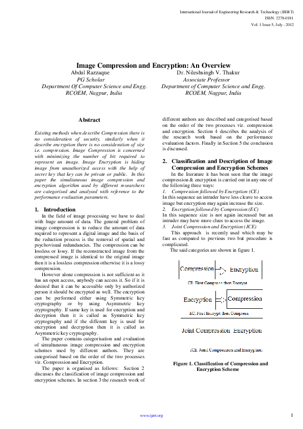 (PDF) Image Compression and Encryption: An Overview