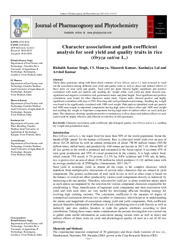 Character Association And Path Coefficient Analysis For Seed Yield And Quality Traits In Rice