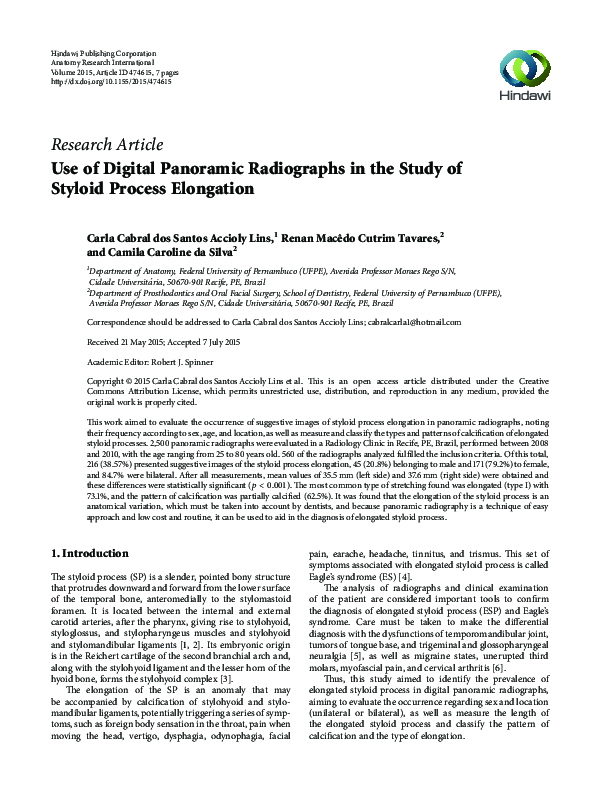 (PDF) Use of Digital Panoramic Radiographs in the Study of Styloid ...