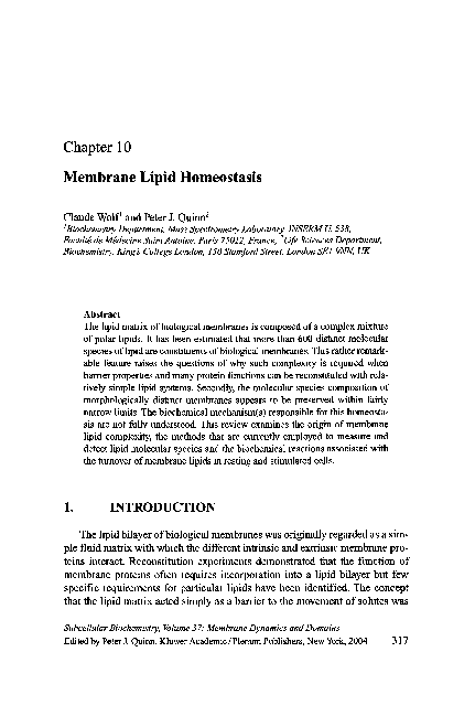 (PDF) Membrane Lipid Homeostasis