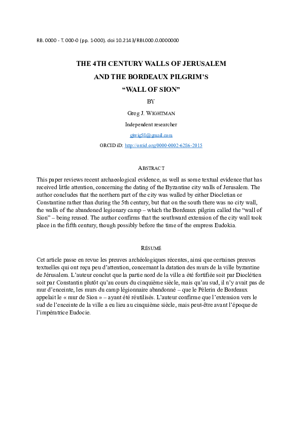 (DOC) The 4th Century Walls of Jerusalem and the Bordeaux Pilgrim's ...