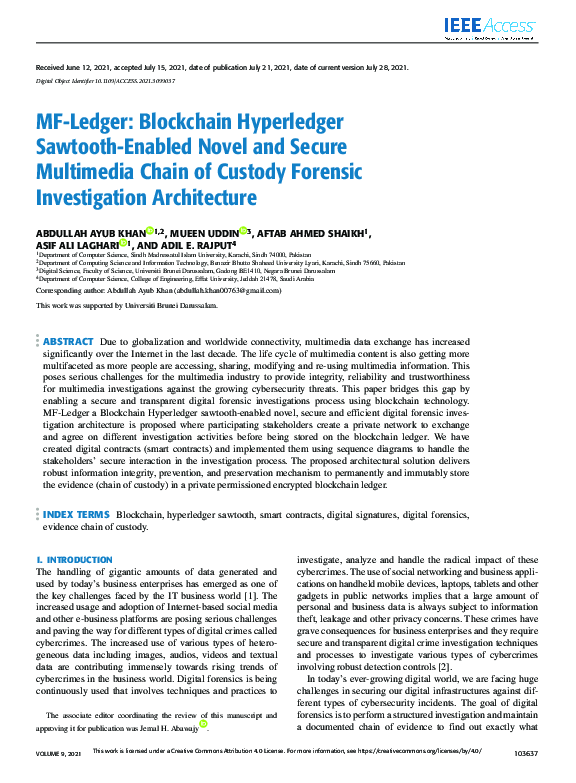 (PDF) MF-Ledger: Blockchain Hyperledger Sawtooth-Enabled Novel and ...