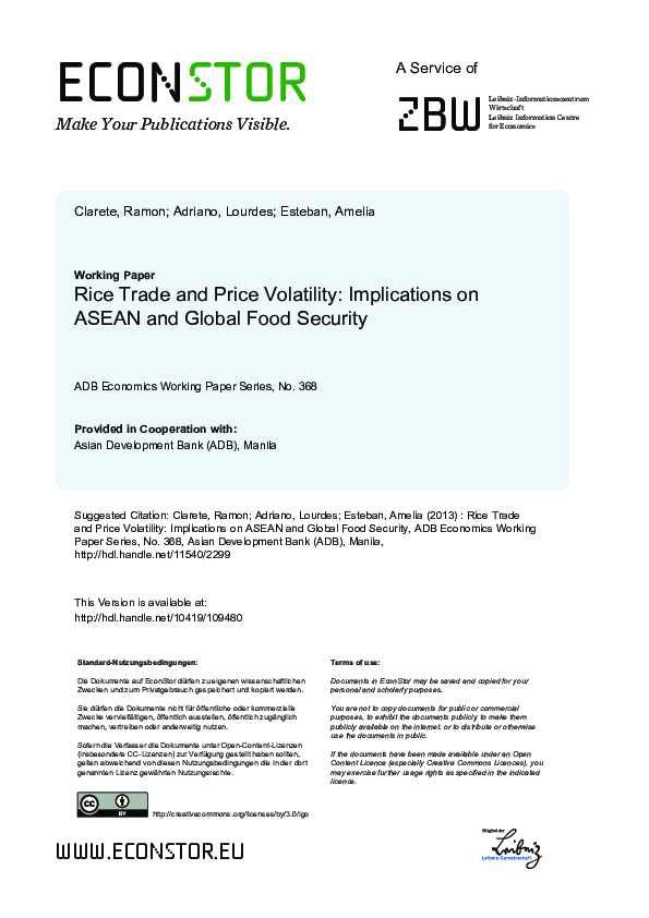 (PDF) Rice Trade and Price Volatility: Implications on ASEAN and Global ...