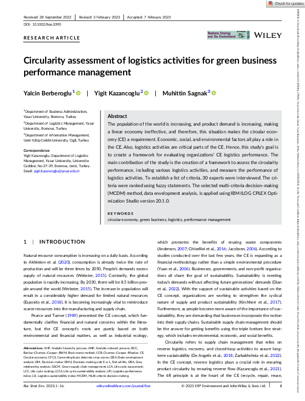 (PDF) Circularity assessment of logistics activities for green business ...
