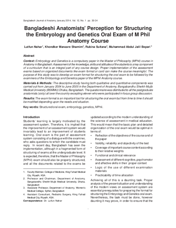 (PDF) Bangladeshi Anatomists’ Perception for Structuring the Embryology ...