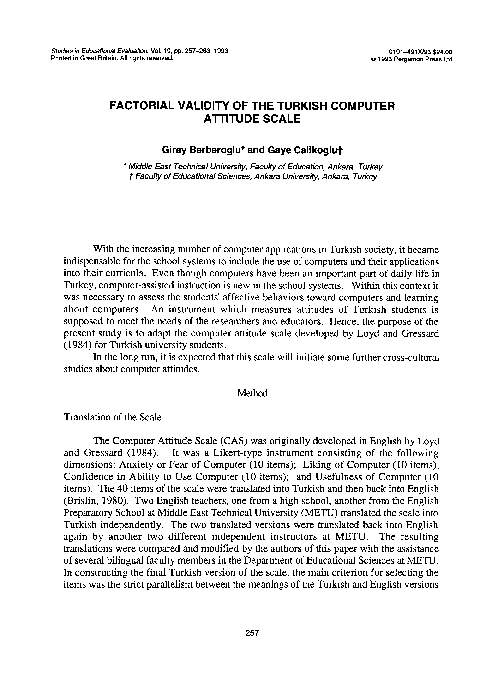 (PDF) Factorial validity of the turkish computer attitude scale