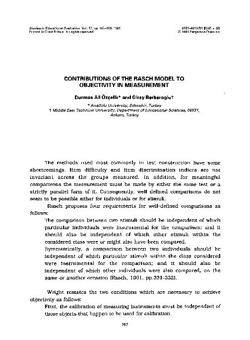 (PDF) Contributions of the rasch model to objectivity in measurement