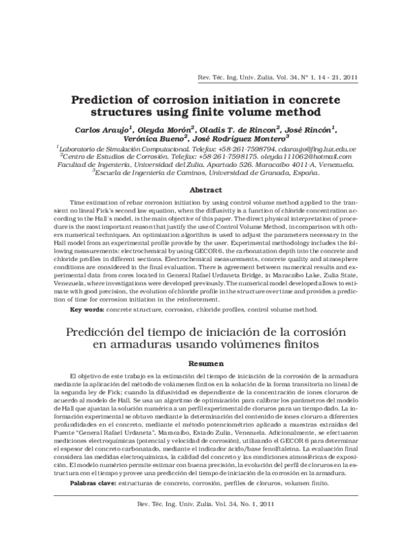 (PDF) Prediction of corrosion initiation in concrete structures using finite volume method ...