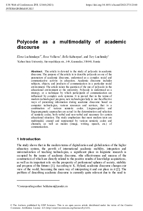 (PDF) Polycode as a multimodality of academic discourse
