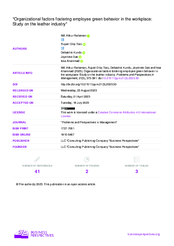 (PDF) Organizational factors fostering employee green behavior in the ...
