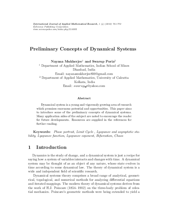 (PDF) Preliminary Concepts of Dynamical Systems