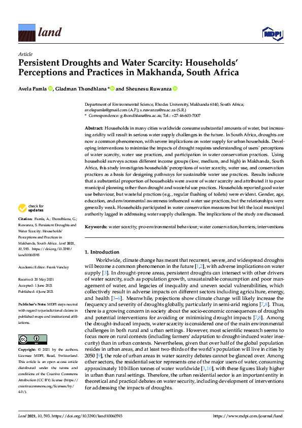 (PDF) Persistent Droughts and Water Scarcity: Households’ Perceptions ...