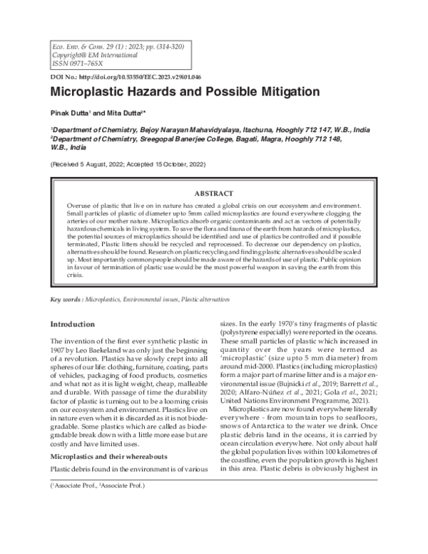 (PDF) Microplastic Hazards and Possible Mitigation
