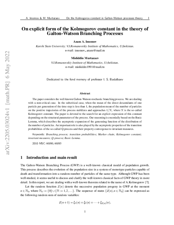 (PDF) On explicit form of the Kolmogorov constant in the theory of ...