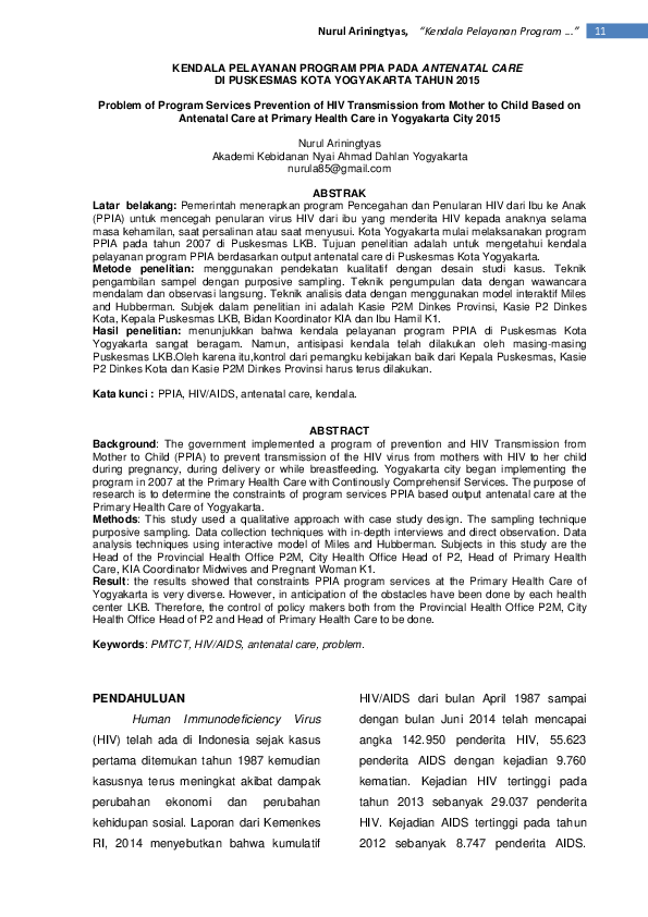 (PDF) Kendala Pelayanan Program Ppia Pada Antenatal Care Di Puskesmas Kota YOGYAKARTA Tahun 2015