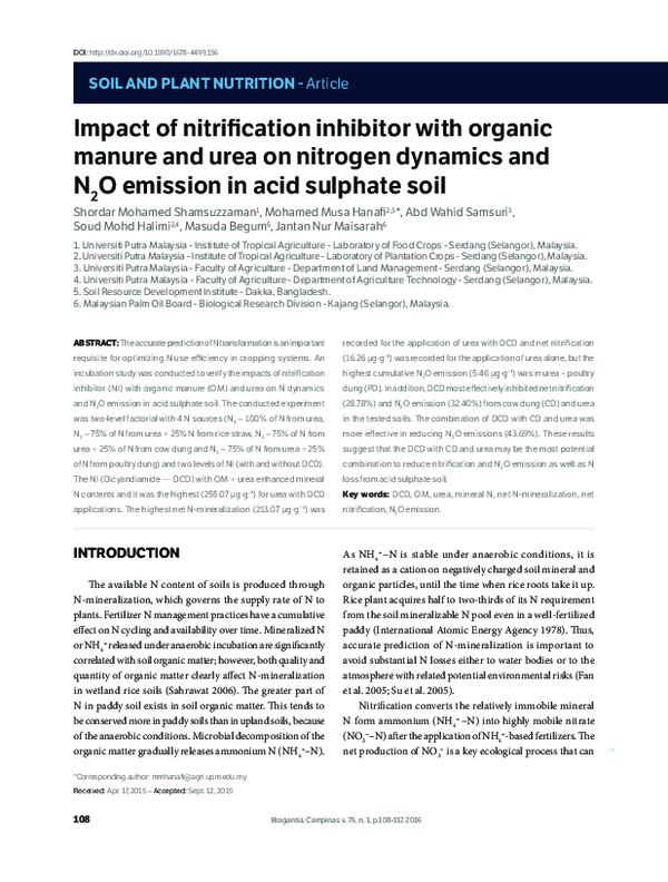 (PDF) Impact of nitrification inhibitor with organic manure and urea on ...