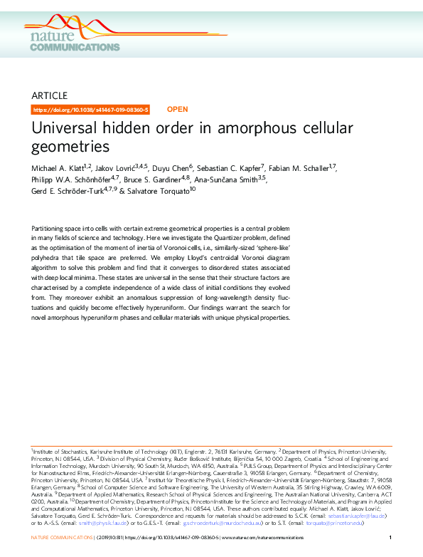 (PDF) Universal hidden order in amorphous cellular geometries