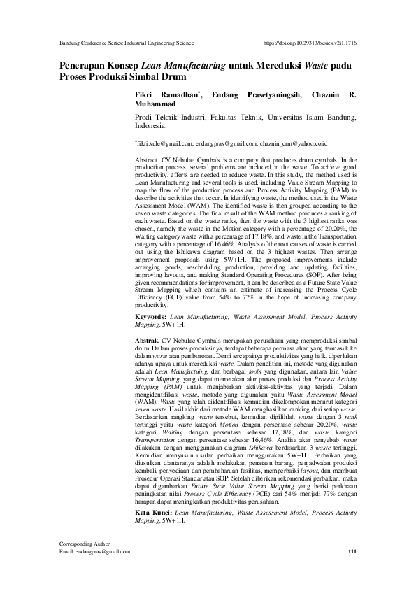 (PDF) Penerapan Konsep Lean Manufacturing untuk Mereduksi Waste pada ...
