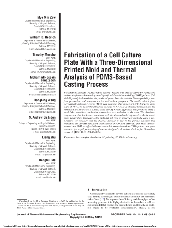 (PDF) Fabrication of a Cell Culture Plate With a Three-Dimensional ...