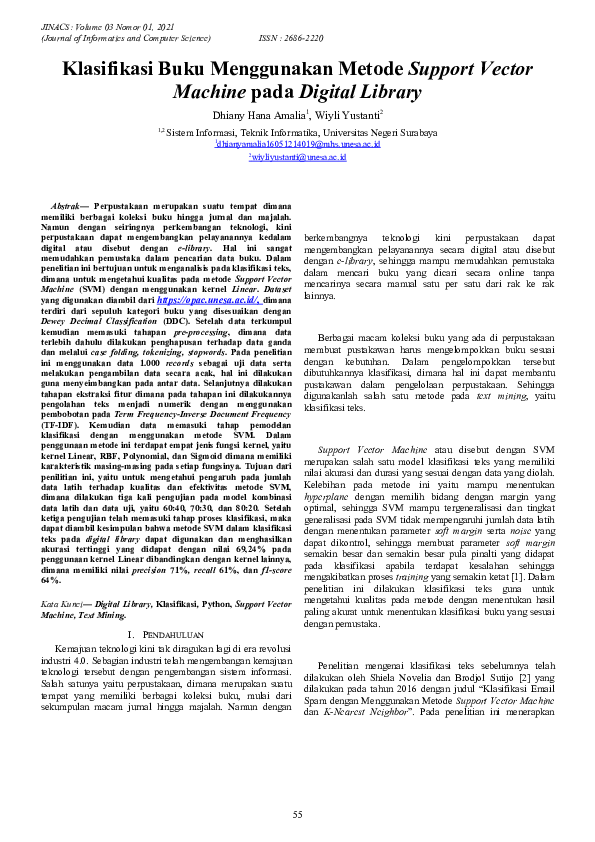 (DOC) Klasifikasi Buku Menggunakan Metode Support Vector Machine pada Digital Library