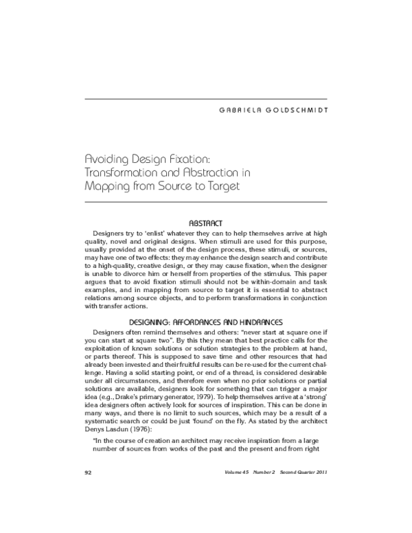 (PDF) Avoiding Design Fixation: Transformation and Abstraction in ...