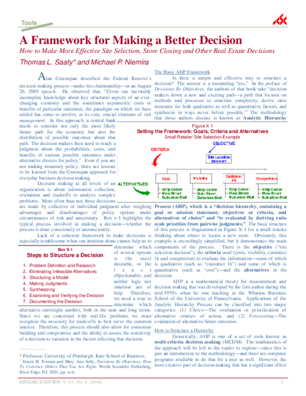 (PDF) A Framework for Making a Better Decision