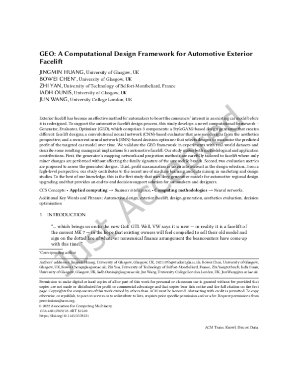 (PDF) GEO: A Computational Design Framework for Automotive Exterior Facelift