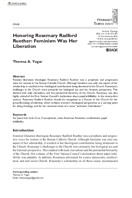 (PDF) Honoring Rosemary Radford Ruether: Feminism Was Her Liberation