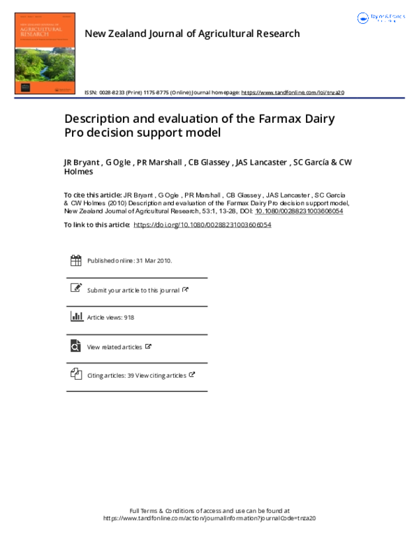 (PDF) Description and evaluation of the Farmax Dairy Pro decision support model