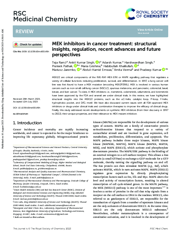 (PDF) MEK inhibitors in cancer treatment: structural insights ...